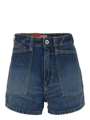 Kenzo Logo Patch Denim Shorts - Blue