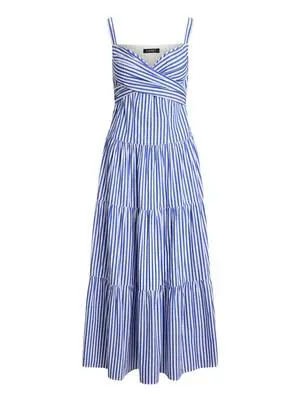 Ralph Lauren Striped Cotton Wrap Dress With Bow Detail - Blue