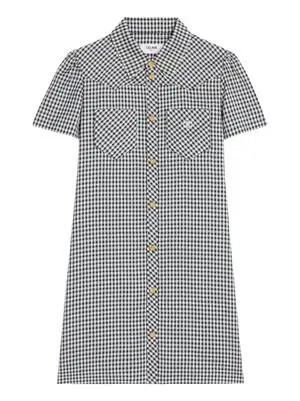 Celine Mini Shirt Dress In Vichy Silk - Gray
