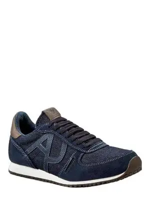 Emporio Armani Suede And Fabric Casual Lace-up Sneakers - Blue