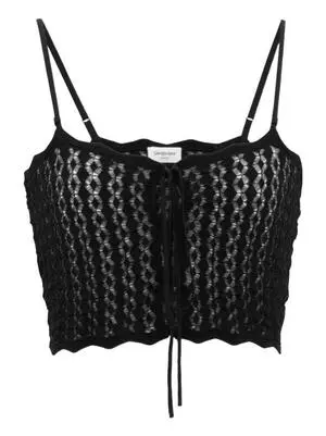 Saint Laurent Pointelle Knit Crop Top - Black