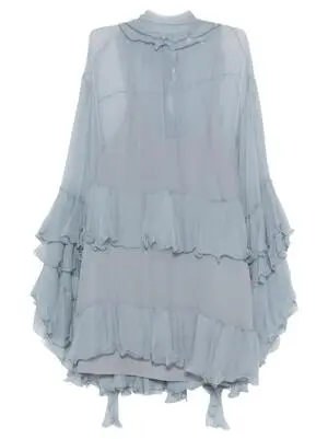 Chloé Chloe Long Sleeve Ruffle Dress Gray