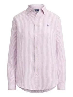 Ralph Lauren Striped Button-up Shirt With Embroidered Pony - Purple