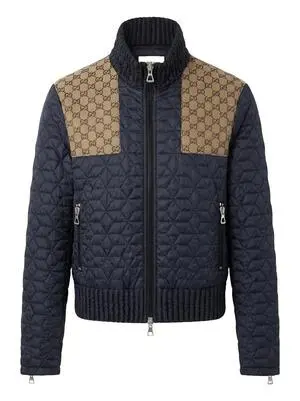 Gucci Quilted Gg-detail Zip-up Jacket - Black