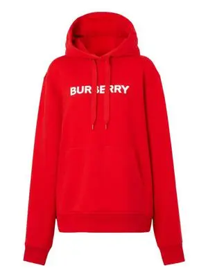 Burberry Logo Print Cotton Hoodie - Red