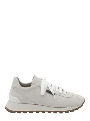 Brunello Cucinelli Round-toe Lace-up Quilted Trainers - Gray