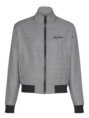 Balmain Houndstooth Wool Jacket With High Neck - Black