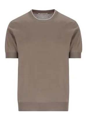 Brunello Cucinelli Short Sleeve Ribbed Crew Neck Jumper - Gray