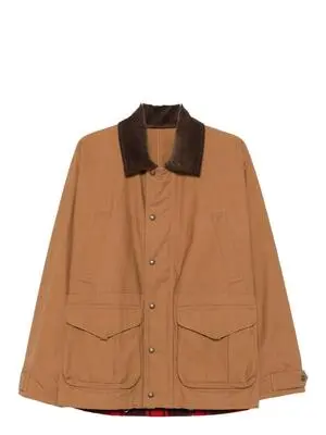 Junya Watanabe Long-sleeved Collared Jacket With Checkered Back Panel - Brown