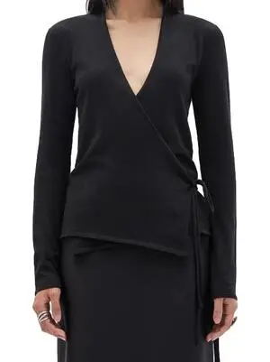 ANN DEMEULEMEESTER V-neck Wrap Cardigan - Black