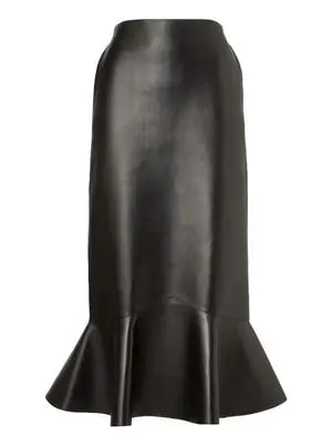 Fendi High Waist Peplum Hem Leather Midi Skirt - Black