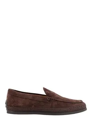 TOD'S Round Toe Slip-on Loafers With Rope Detailing - Black