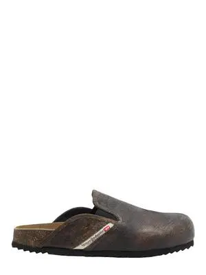 DIESEL® Slip-on Leather Slippers With Serrated Sole - Brown