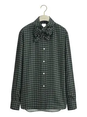 Dior Plaid Shirt With Detachable Bow Tie - Green