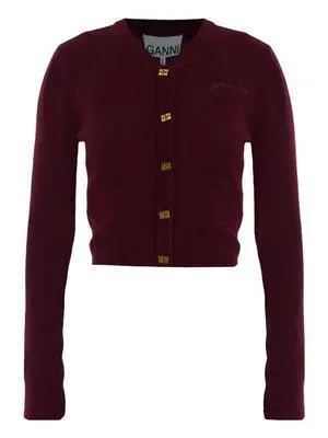 GANNI Ribbed V-neck Cardigan With Button Detail - Brown