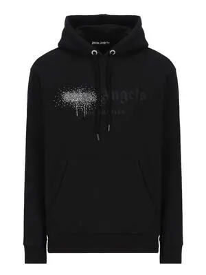 Palm Angels Embellished Logo Drawstring Hoodie - Black