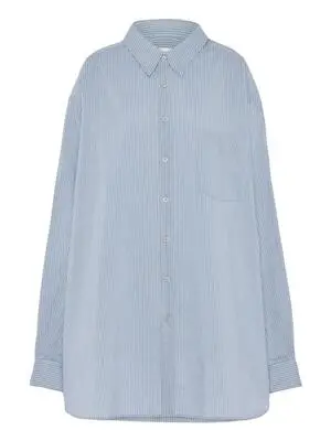 MAISON MARGIELA Maison Margiela Oversized Striped Cotton Silk Shirt Light Blue