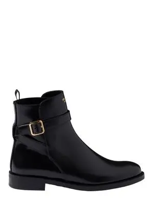 Prada Logo-printed Round-toe Ankle Boots - Black