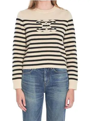 Celine Wool Cashmere Striped Crew Neck Sweater - Nude