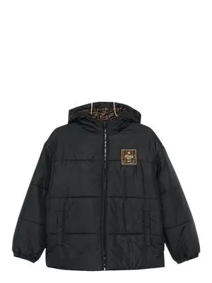 Fendi Logo Patch Hooded Zip-up Jacket - Black