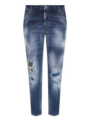 Dsquared2 Dsquared2 Distressed Paint Splash Cropped Jeans Blue