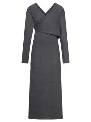 Khaite Aubrey Dress Long Sleeve V-neck Asymmetrical Design - Storm