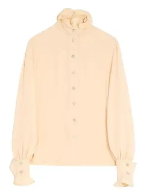 Valentino Garavani Georgette Ruffled Collar Button-up Blouse - Nude