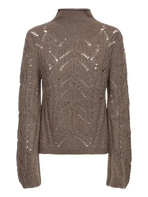 LOULOU STUDIO LOULOU STUDIO High Neck Long Sleeve Sweater With Geometric Lace Cutouts