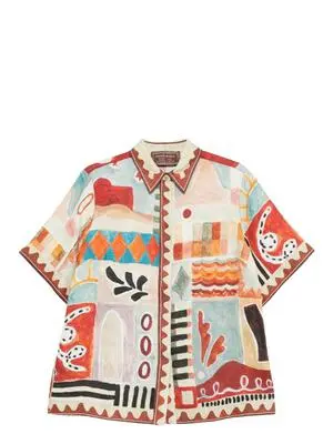 ALEMAIS Abstract Geometric Print Shirt - Neutral