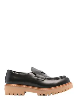 Prada Logo Plaque Round Toe Loafers - Black