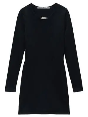 Alexander Wang V-neck Metal Logo Mini Dress - Black