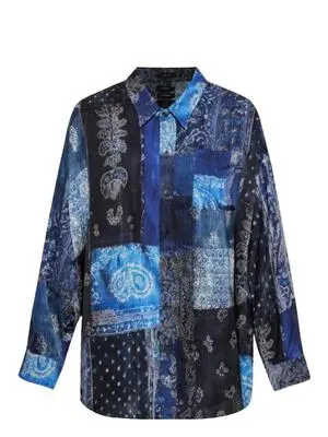 R13 Long Sleeve Collared Printed Shirt - Blue
