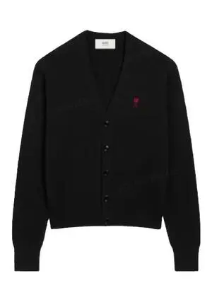 Ami Logo Embroidered V-neck Cardigan - Black