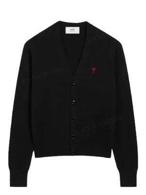 AMI Paris Logo Embroidered V-neck Cardigan - Black