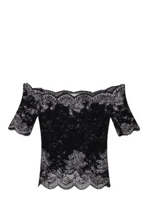 Rabanne Scalloped Lace Studded Off-the-shoulder Top - Black