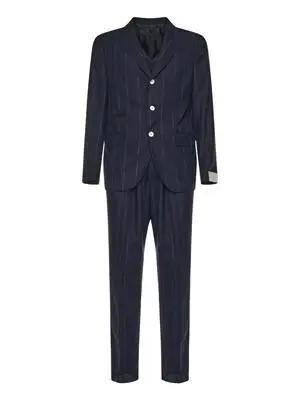 Eleventy Single-breasted Striped Suit Set - Black