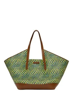 Marni Logo Patch Waves Tote Bag - Green