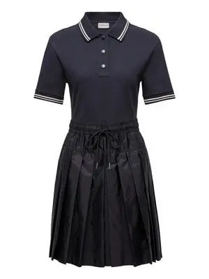 Moncler Paneled Short-sleeve Polo Dress - Midnight Blue