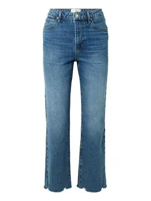 FRAME The Ruler Crop Frayed High-rise Slim-leg Jeans - Blue