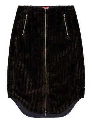 DIESEL® Corduroy Zip-up Skirt With Oval D Logo Detail - Black