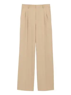 Ami Low Waist Wide Leg Pleated Trousers - Taupe