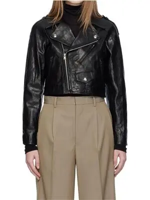 Auralee Short Cycling Leather Jacket - Black