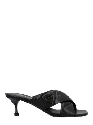 Prada Crossover Strap Heeled Sandals - Black
