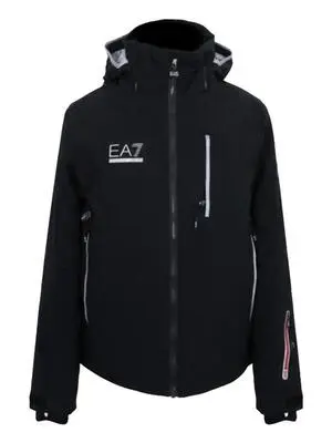 EA7 Zip-up Hooded Jacket With Logo Details - Black