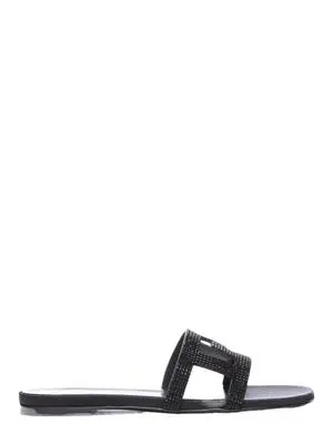 Versace Greca Maze Embellished Slides - Black