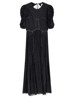 Isabel Marant Étoile Polka Dot Puff Sleeve Crewneck Dress - Black