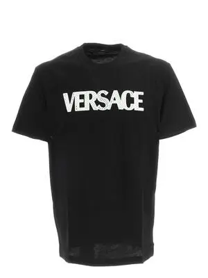 Versace Logo Detailed Crewneck T-shirt - Black