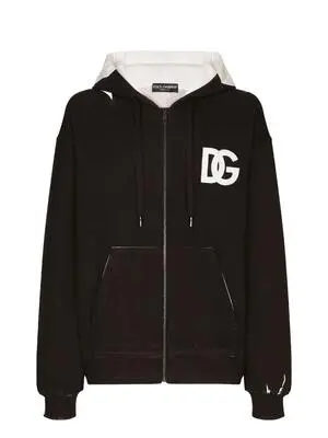 Dolce & Gabbana Dg Logo Zipped Hooded Cardigan - Black