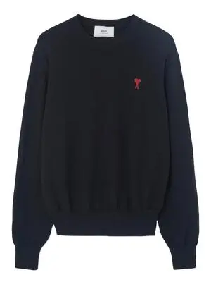Ami Logo Embroidered Crewneck Jumper - Black