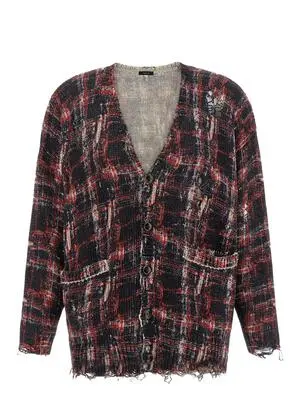 R13 Plaid Distressed Cardigan - Black